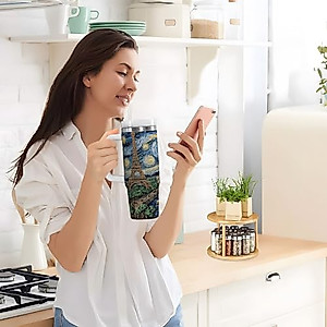 RPLIFE Paris Starry Night 40oz Tumbler with Handle, Stainless Steel Tumbler with Straw, Travel Coffee Tumbler