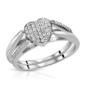 Sterling Silver 925 Reversible CZ Heart Bridal Ring (9)