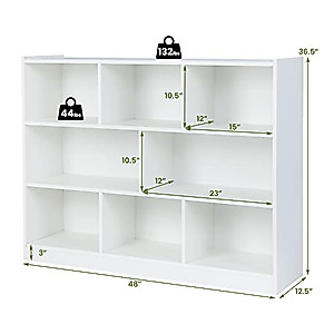 Giantex 8 Cube Bookcase, Freestanding 3-Tier Open Bookshelf, Modern Storage Display Cabinet, Wood Cube Storage Organizer for Living Room, Kid’s Room, White