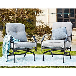 Patio Festival Rocking Patio Chairs Outdoor Metal Furniture Motion Spring Patio Chair Black Metal Dining Bistro Set with Padded Cushion for Porch Garden Balcony