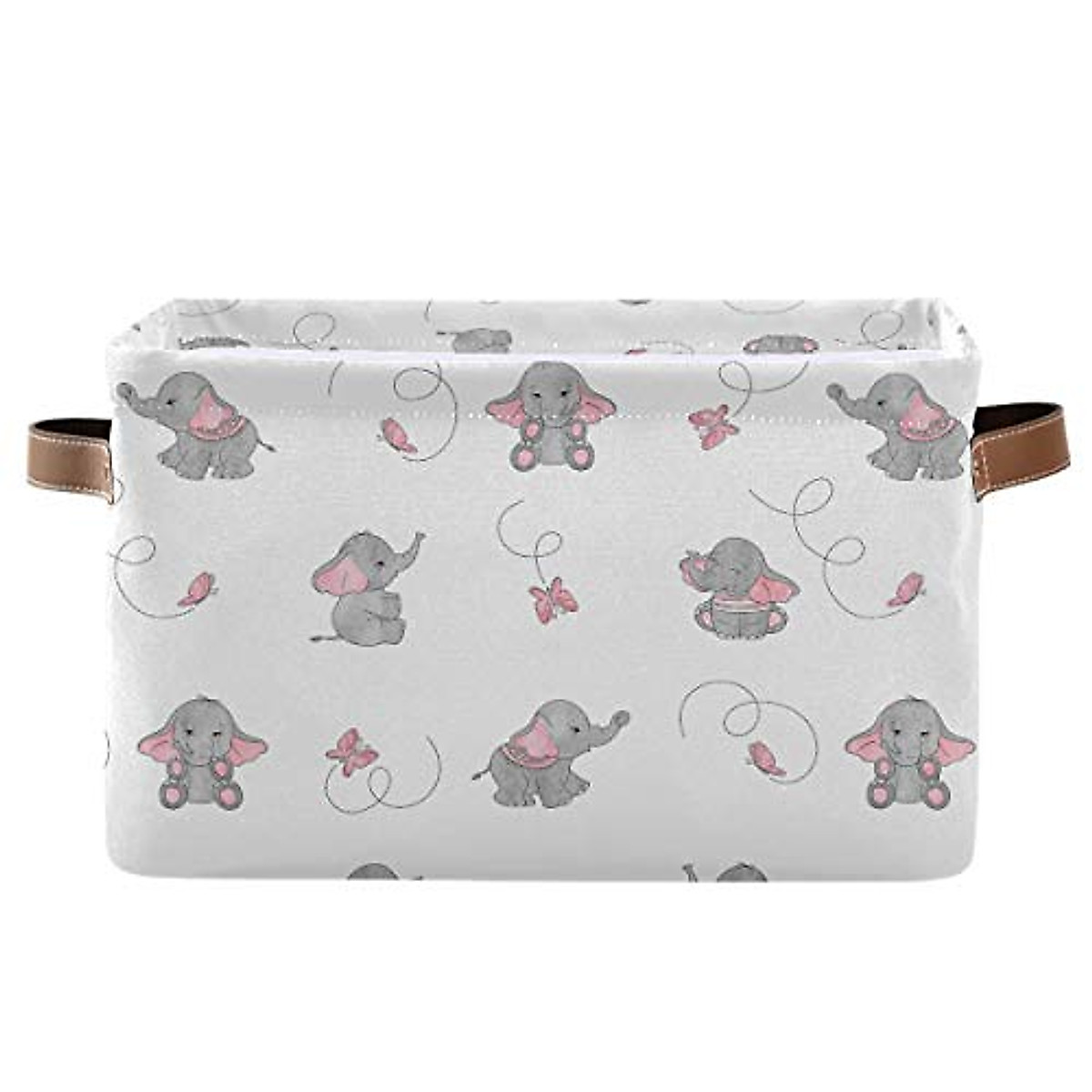 KEEPREAL Cute Cartoon Elephant Storage Basket Bin, Large Cube Storage Box Canvas Collapsible Storage Organizer for Home Office Closet - 15 L x 11 W x 9.5 H