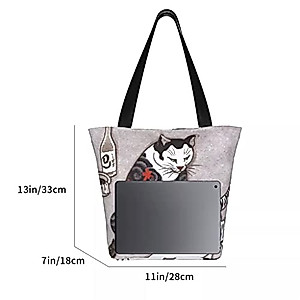 WYKD Women Canvas Bag Large Capacity Tote Funny Cats Printed Shoulder Bags Handbag Eco Cloth Fabric Shopping Bags for Girls