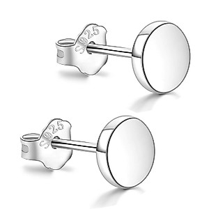 White Gold Plated Sterling Silver Dot Stud Earrings 3mm-10mm Options, Flat Round Disc Studs Hypoallergenic Jewelry (5mm)