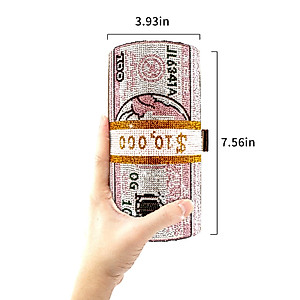 Gripit Rhinestone Clutch Purses for Women,Realistic Money Bag Purses for Party Diamond Novelty Purse Evening Handbag with Metal Chain,Pink