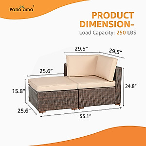 Patiorama 2-Piece Patio Furniture Sofa Set, Outdoor Sectional Sofa, All-Weather Brown PE Wicker Rattan Conversation Set, Outdoor Loveseat, Patio Seating for Balcony Garden Pool (Beige Cushion)