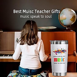 EchoMaven Music Gifts for Teachers & Lovers - 20oz Travel Tumbler, White - Where Words Fail, Music Speaks to the Soul - Perfect for Christmas & Birthdays