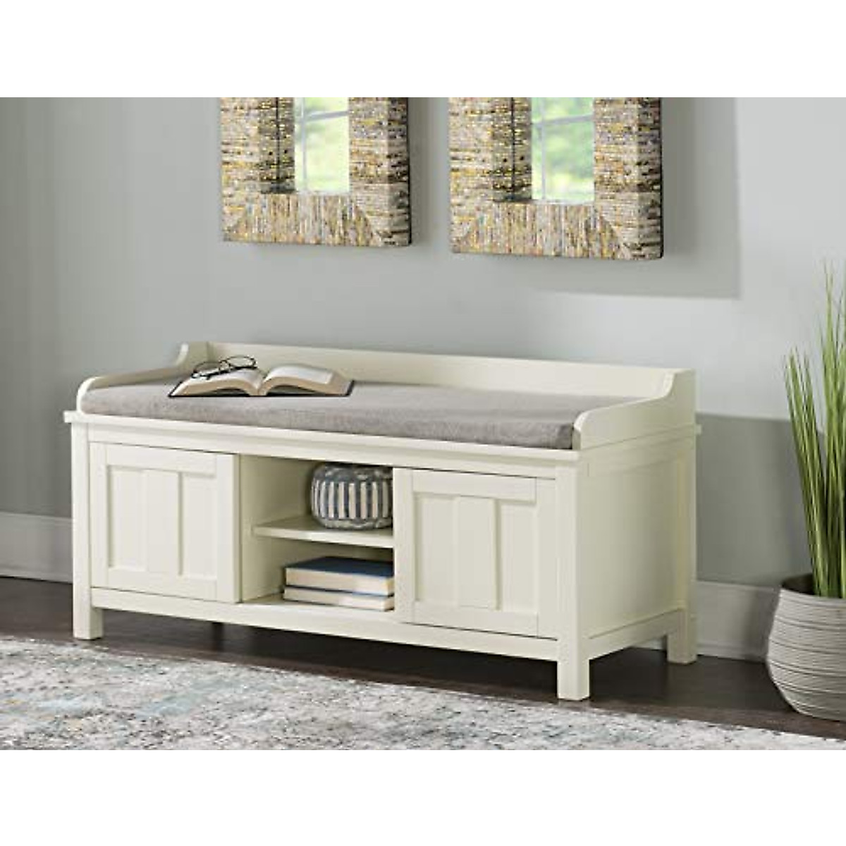 Linon Micah White Storage Bench