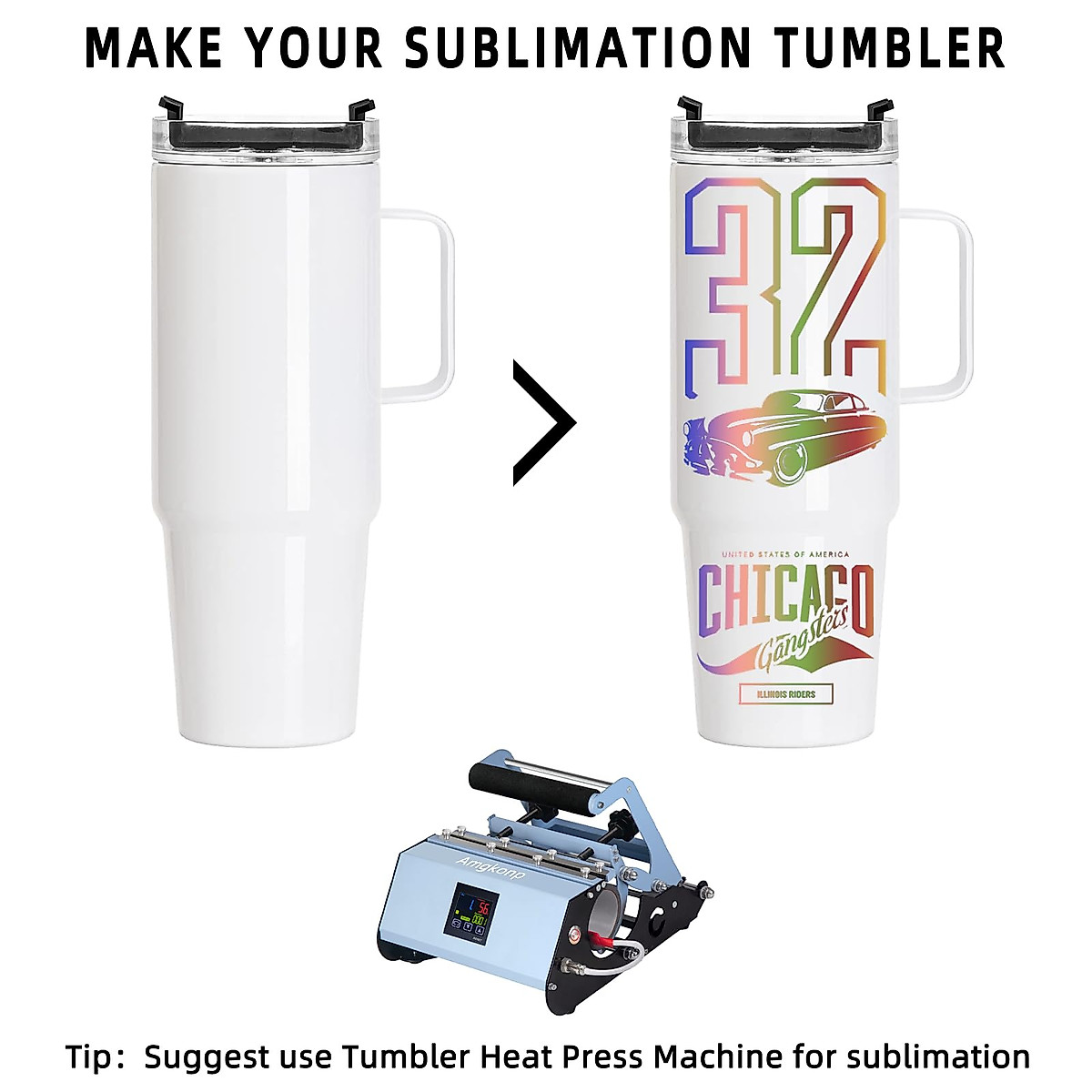 XccMe 30 oz Sublimation Tumbler Blank with Handle,4 Pack Stainless Steel Travel Tumbler with Leakproof Lid and Stainless Straw,Double Wall Insulated Coffee Mugs with Rubber bottoms