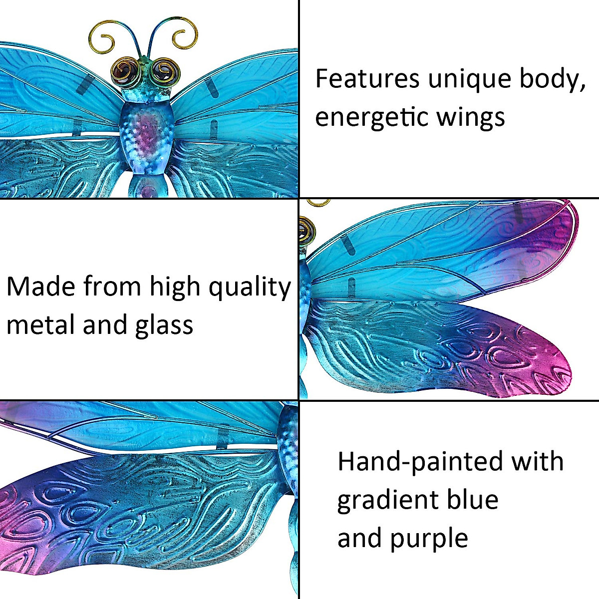 Tfro & Cile Metal Dragonfly Wall Decor Outdoor Glass Art Iron Fence Sculpture Hanging Decoration for Home Bedroom Garden Patio Porch