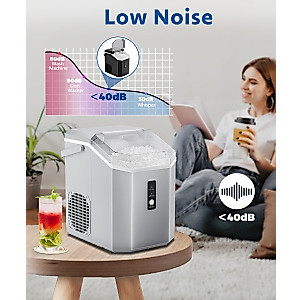 Joy Pebble Nugget Ice Maker, 10,000pcs/33lbs/Day, Portable Handheld Nugget Ice Maker Machine with Handle, Ice Makers Countertop Self-Cleaning, Ice Scoop and Basket, for Home/Office/Party, Silver