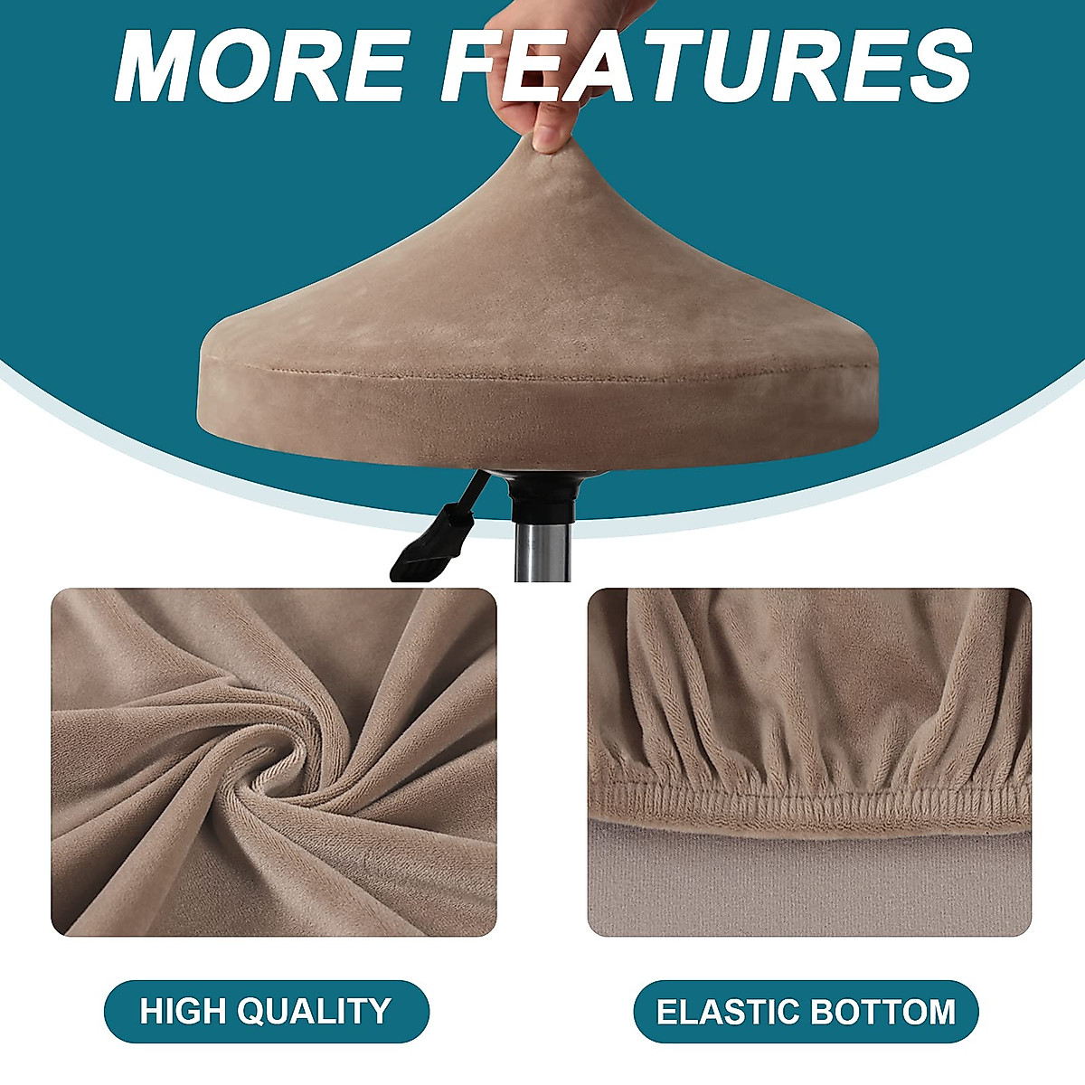 Turquoize 2 Pack Bar Stool Covers Round Stool Covers with Elastic Bands Bar Stool Seat Covers Slipcover Washable Stool Cushion Covers Feature Stretch Thick Bouncy Fabric, Dia 16"-18", X-Large, Taupe