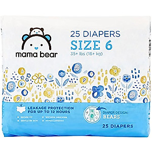 Amazon Brand - Mama Bear Diapers Size 6, 25 Count, Bears Print, White