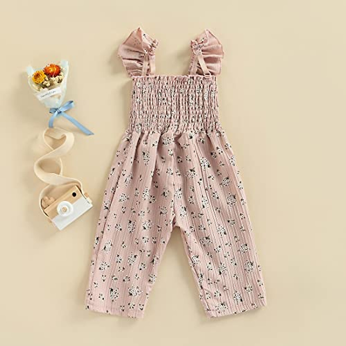 Toddler Girl Jumpsuit Romper Flower Pleated Overalls Pants Baby Girl Summer Clothes (3-4 T, Pink)