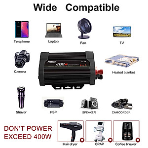 400W Car Power Inverter, DC 12V to 110V AC Converter with 2 Charger Outlets and Dual 3.1A USB Ports Cigarette Lighter Socket Adapter(Black)