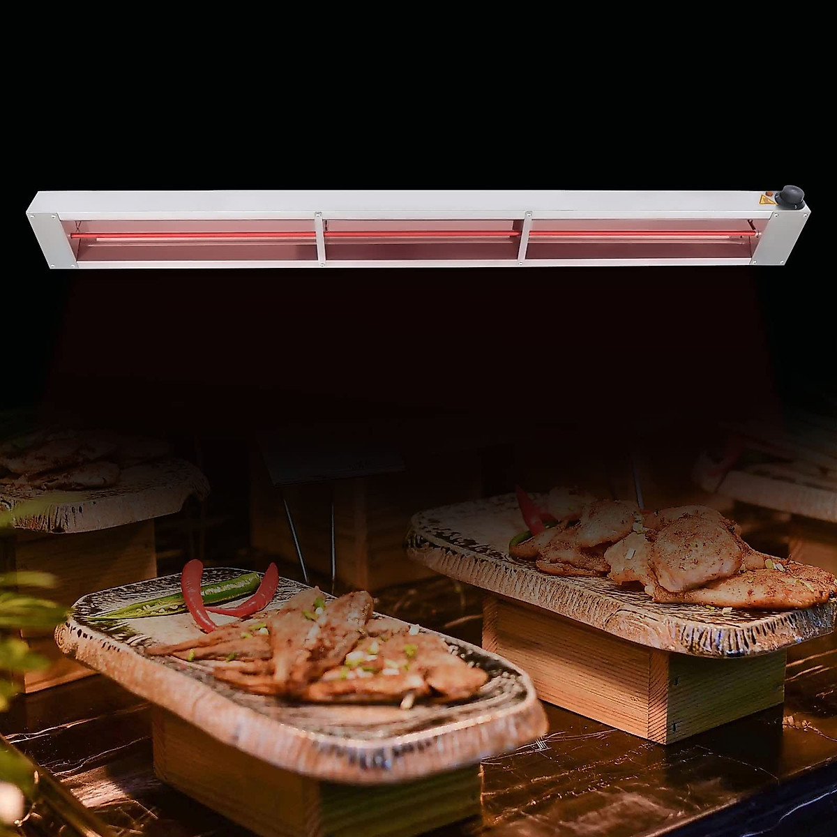 Fetcoi 60'' Food Heat Lamp Overhead Food Warmer, Commercial Electric Infrared Strip Heater with Cord, Plug & 4 Mounting Hooks, for Restaurants, Buffets, 110V, 1000 Watts, Silver