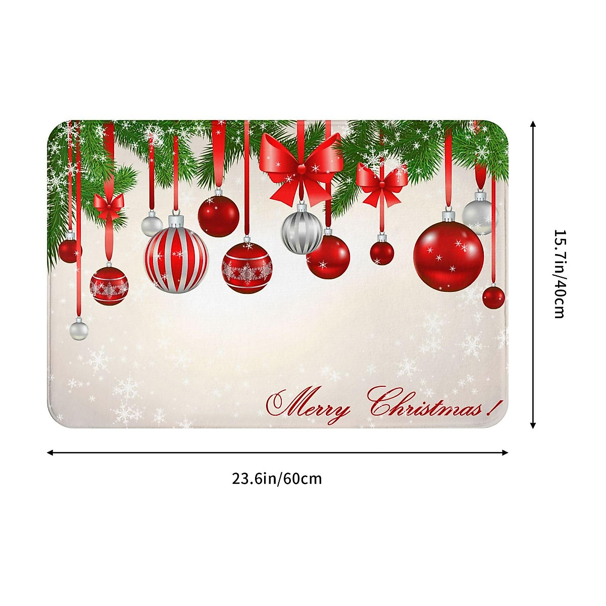 Bath Mat Fir Tree Red Ball Christmas Bathroom Rug Non Slip for Shower Soft Memory Foam 15.7 x 23.6 Inch Small Carpet Floor Runner Washable