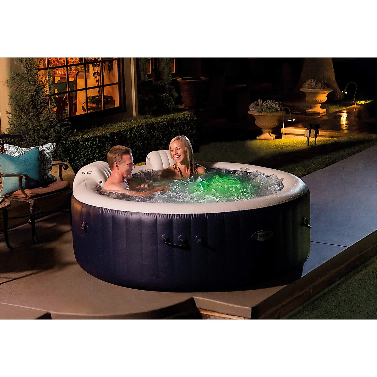 Intex PureSpa 4 Person Inflatable Portable Heated Bubble Jet Spa Hot Tub and Cover Package with Built In Heater Pump