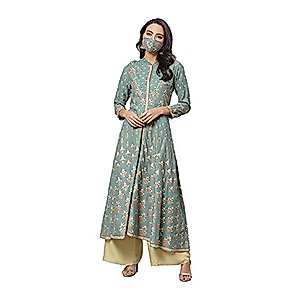 Yash Gallery Rayon Floral Printed Anarkali Kurtis for Women Indian Style Green