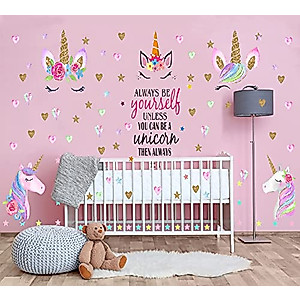 3 Sheets Unicorn Wall Decals Removable Unicorn Wall Stickers,Bring 100 Pcs Stars Noctilucent Stickers.Murals Decals for Wall Decorate Kids Bedroom Room Decoration
