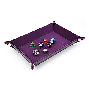 1 Piece Dice Holder Dice Pad Dice Rolling Tray PU Leather Dice Tray Rectangle Folding Dice Tray for Dice Gaming and Other Table Games, Purple