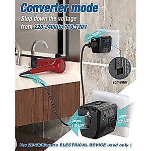 2000Watts Voltage Converter, 220V to 110V Converter, International Plug Adapter, Power Converter Adapter Combo, US to Europe, UK, Israel, Africa Over 150 Countries (DeepBlack)