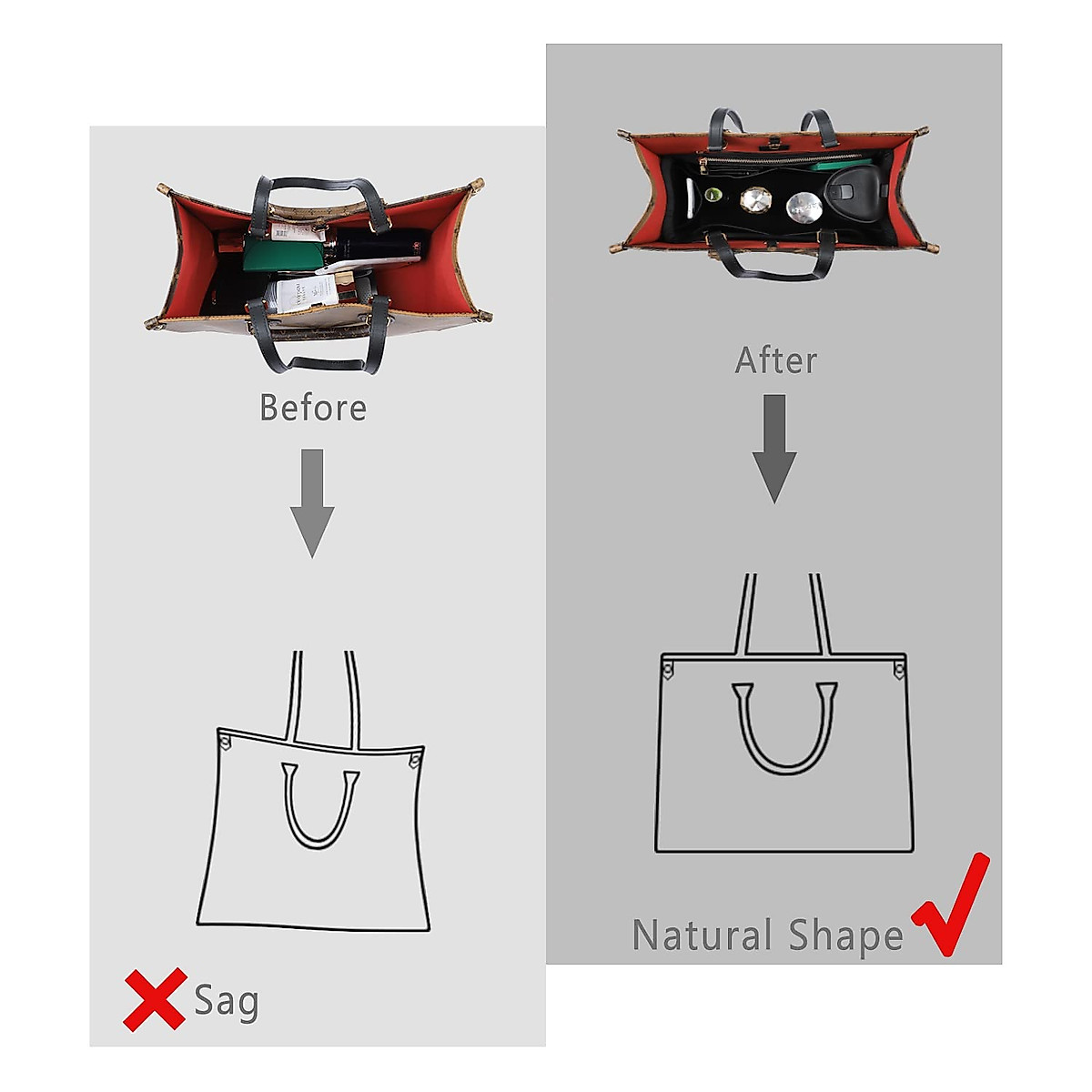 ZTUJO Purse Organizer Insert For Handbags, Silky Touching Bag Organizer Insert With Bottle Holder, Perfect for Speedy, Neverfull, Tote,ONTHEGO,Artsy,Handbag and More (Medium,Silky Black)