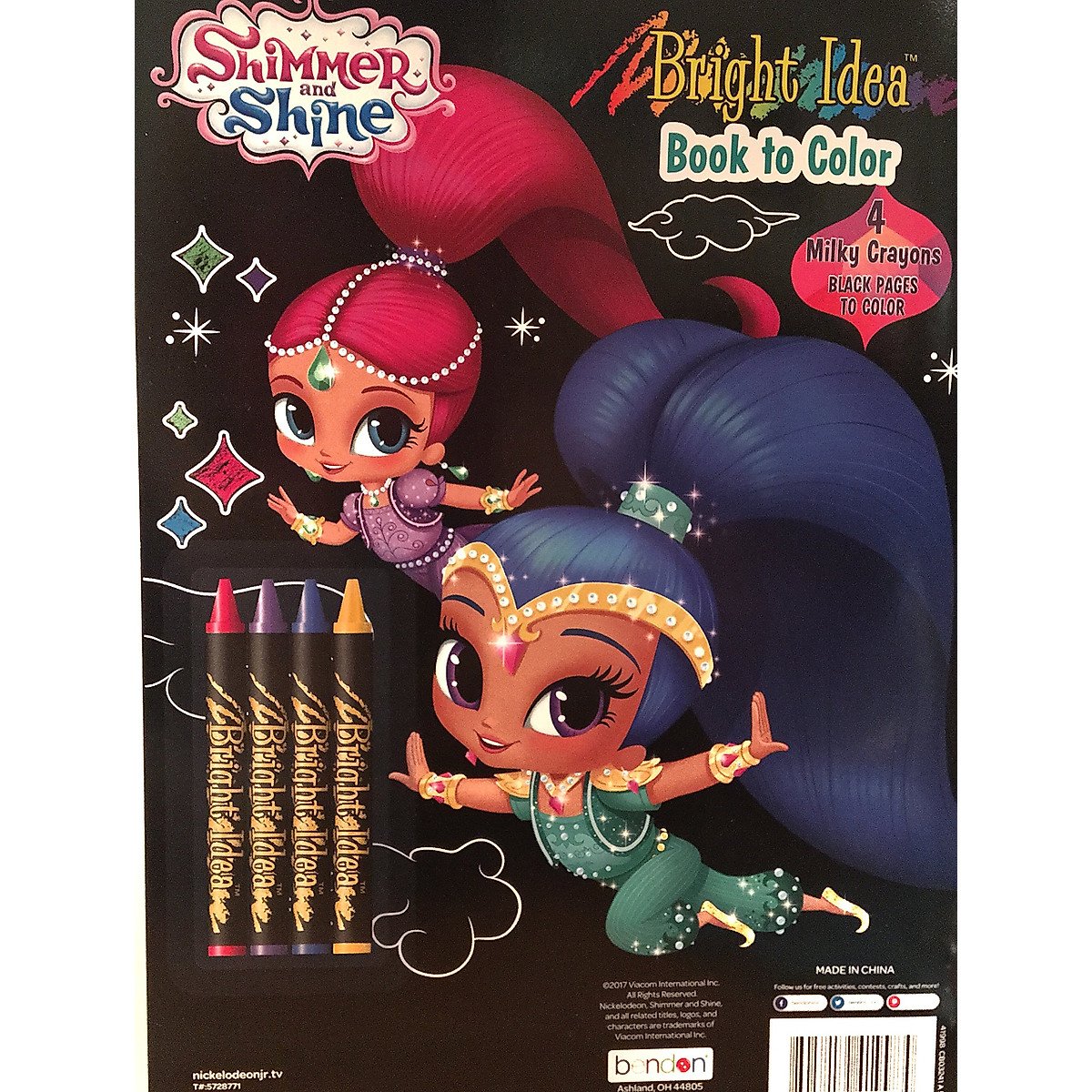 Nickelodeon Shimmer and Shine Bright Idea Book to Color - Includes 4 Milky Crayons (Black Pages to Color)