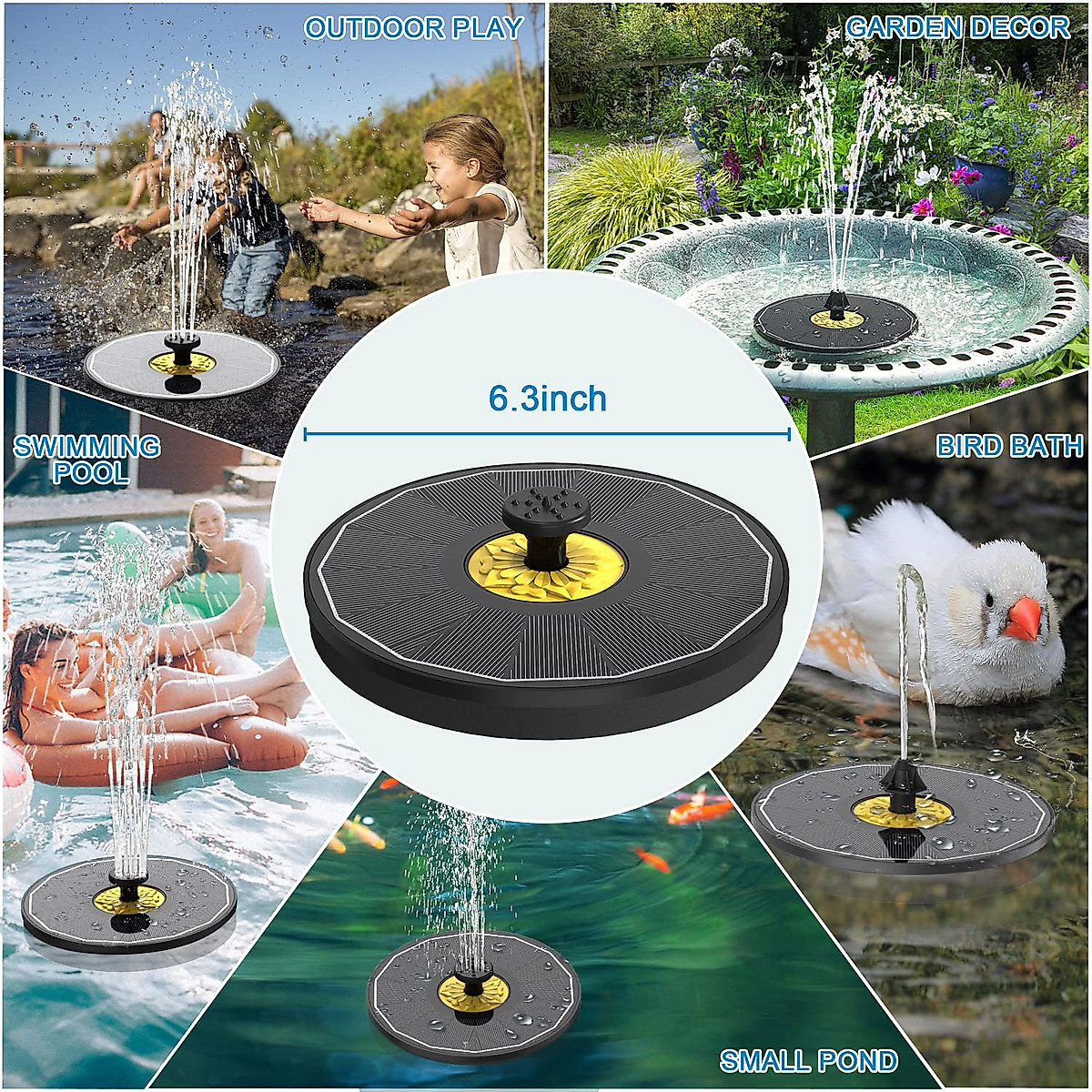 Yzert Solar Bird Bath Fountains,3.5W Glass Panel Solar Fountain Pump for Bird Bath No Battery,Solar Water Fountain Outdoor With 4 Fixed Pipes 7 Nozzles(Black)