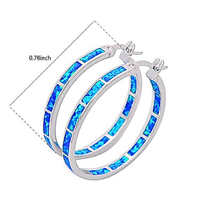 925 Sterling Silver Hoop Earring, Opal Small Hoop Earring for Women, Hypoallergenic Jewelry Cubic Zirconia Huggie Hoop Earrings Blue