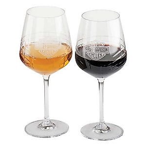 Harley-Davidson Crystal Wine Glass Set, Frosted B&S Logo - Set of Two 20 oz.
