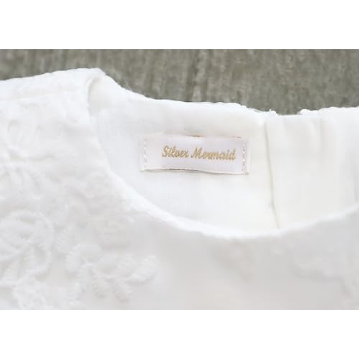 Silver Mermaid Baby Girls Floral Embroidery Baptism Christening Dress Special Occasion Formal Gown Outfit(3M,Ivory White)