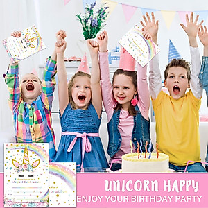 AMZTM Magical Unicorn Party Invitations with Envelopes for Kids Birthday Baby Shower Unicorn Party Supplies 20 Pieces of Fill-in Blank Invitation Card Kit