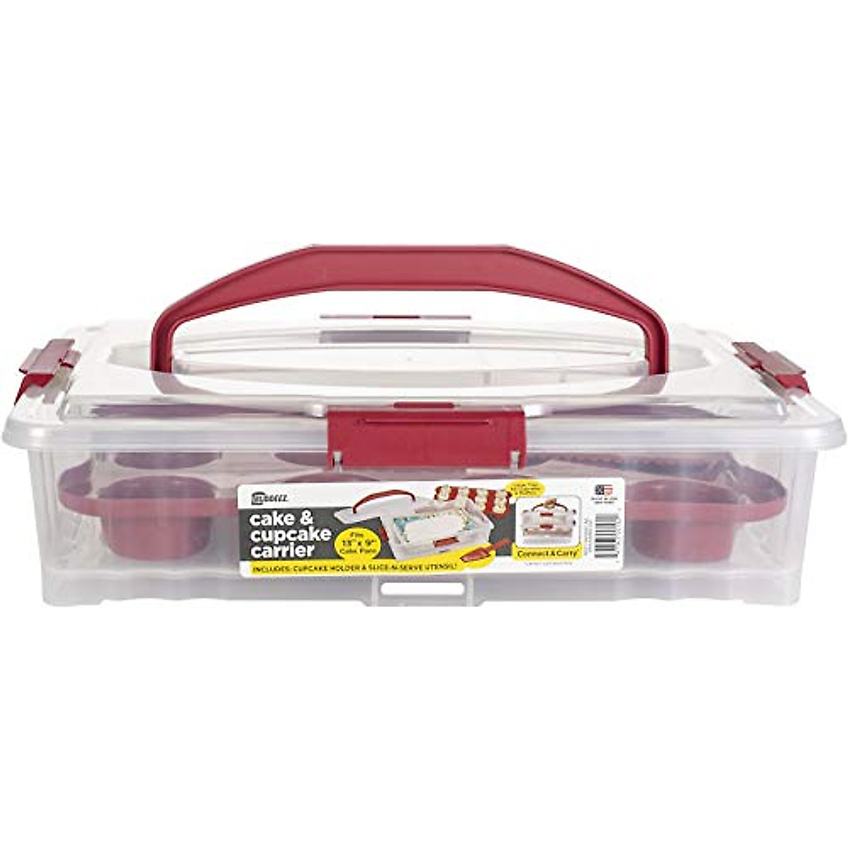 Buddeez Cupcake and Cake Carrier; Stackable Holder includes [CUT/SERVE UTENSIL Under Lid]