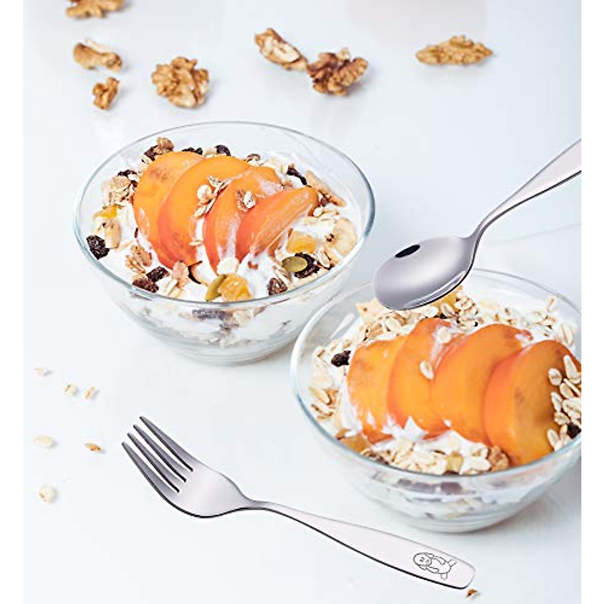 Exzact Children's Flatware Kids Silverware 9pcs/Toddler Utensils 3 x Forks, 3 x Safe Dinnerknives, 3 x Dinner Spoons - Dog Cat Bunny Engraved Design