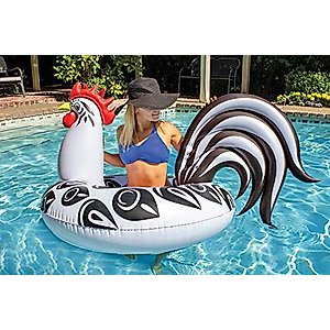 Poolmaster Rooster Inflatable Swimming Pool Party Float (48 Inch), Black/White/Red
