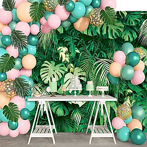 MAQTT 72X60in Jungle Safari Plants Photo Background for Hawaiian Luau Party Green Tropical Palm Leaves Picture Photography Backdrop Birthday Party Baby Shower Supplies Banner…