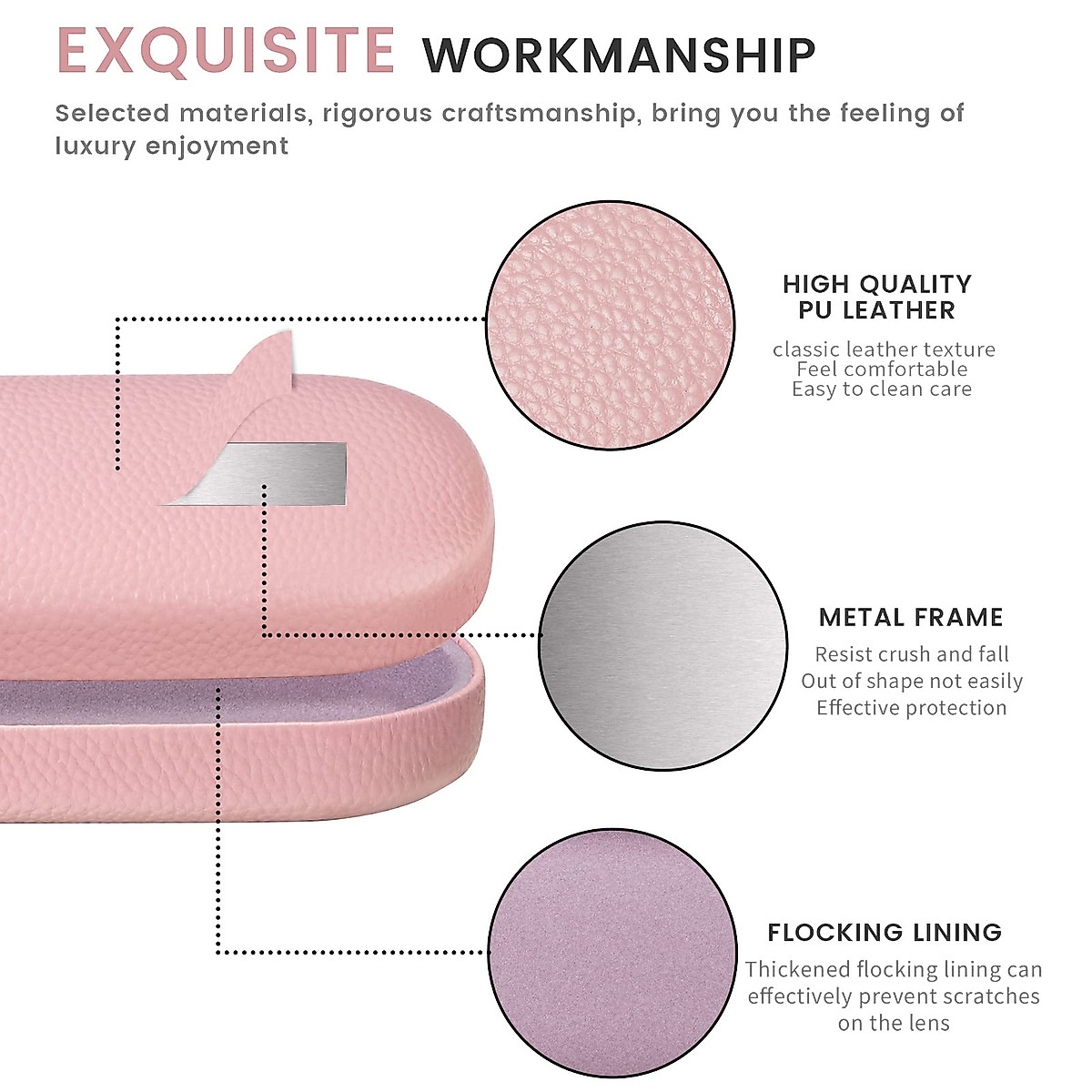 molshine Hard Shell Leather Sunglasses Case,Classic Large Glasses Case for Women Men,Sunglass Eyeglasses (Pink)