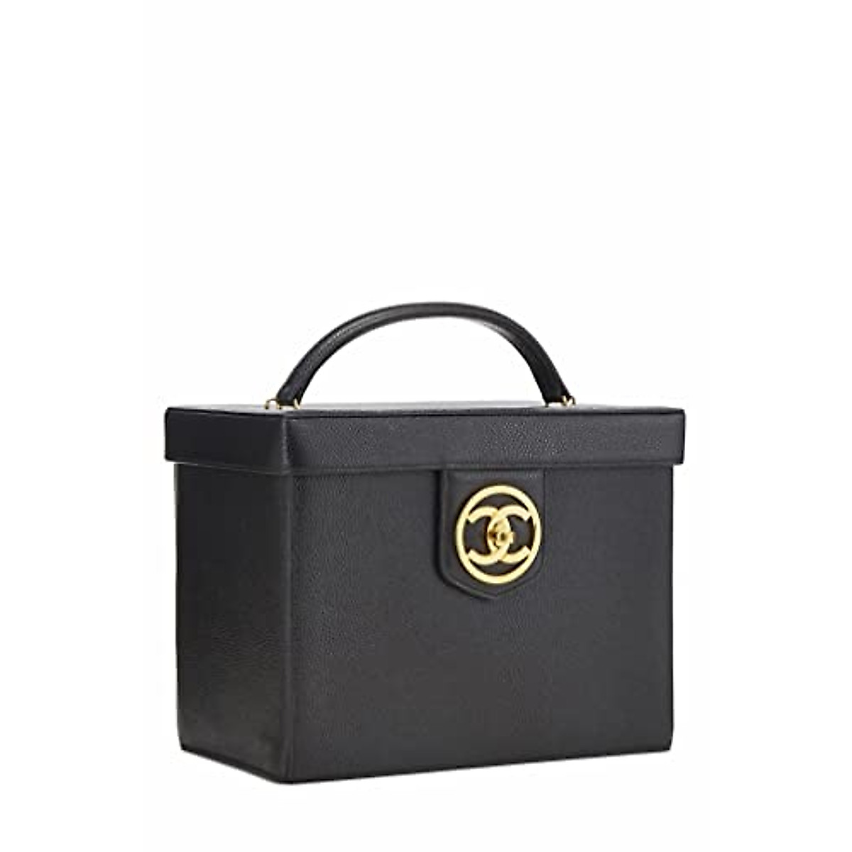 CHANEL, Pre-Loved Black Caviar Circle 'CC' Vanity Large, Black