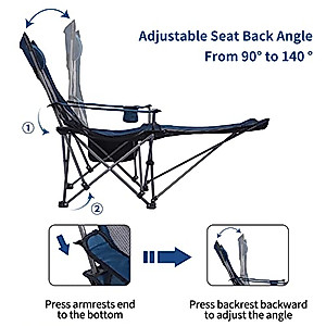 NURTUDIS Camping Lounge Chair, Portable Camping Chair with Footrest, Folding Reclining Camping Chair,Storage Bag & Headrest, Mesh Recliner, 330lbs Weight Capacity (Blue)