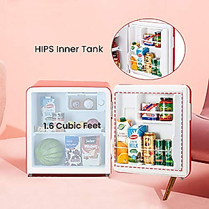 COMFEE 1.6 Cubic Feet Solo Series Retro Refrigerator Sleek Appearance HIPS Interior, Energy Saving, Adjustable Legs, Temperature Thermostat Dial, Removable Shelf, Perfect for Home/Dorm/Garage [Red]