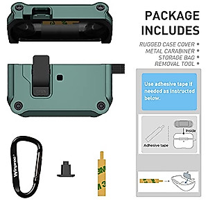 Winproo Armor Airpods Pro Case Cover with Lock Clip, Military Hard Shell Full-Body Shockproof Protective Case Skin with Keychain for Airpods Pro [Green]