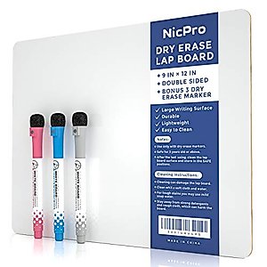 Nicpro 9 x 12 inches Lapboard Small Dry Erase Lap Board Double Sided with 3 Water-Based Pens Learning Mini Whiteboard Portable for Kid Student and Classroom Use