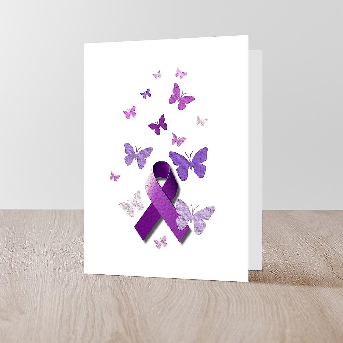 CafePress Purple Awareness Ribbon Greeting Card (20-pack), Note Card with Blank Inside, Birthday Card Glossy