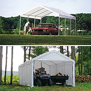 Car Canopy 12x20 Large Steel-Framed Carport and with Waterproof 50+ UPF Commercial Grade Cover and Enclosure Kit with Zippered Door