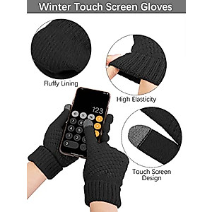 URATOT 3 Pieces Winter Beanie Hat with Brim Scarf Glove Warm Cap with Visor Knitted Touch Screen Glove Gifts for Women