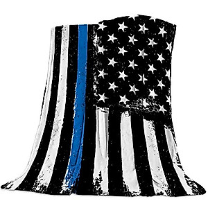Cozy Warm Lightweight Throw Blankets, Soft Reversible Flannel Fleece Bed Throw Retro Glory Thin Blue Line American Flag Luxury Fuzzy Blankets for Adults/Girls/Kids/Boys/Dogs/Couch, 40"W x 50"L