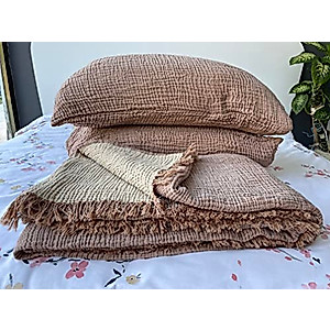 Muslin Blanket 100% Cotton, 4 Layers Bedspread, Soft Turkish Cotton Muslin Bed Cover, Reversible Coverlet, Brown (King Size 95x102-230x260cm)