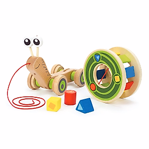 Hape Walk-A-Long Snail Pull Toy |Award Winning Toddler Wooden Push and Pull Toy with Removable Color