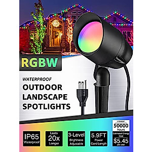 SUNVIE 15W RGBW Spot Lights Outdoor LED Spotlight 120V Color Changing Landscape Lights with Remote Control Aluminum Waterproof Outdoor Spotlights Plug in for Yard Tree House Garden Christmas, 2 Pack