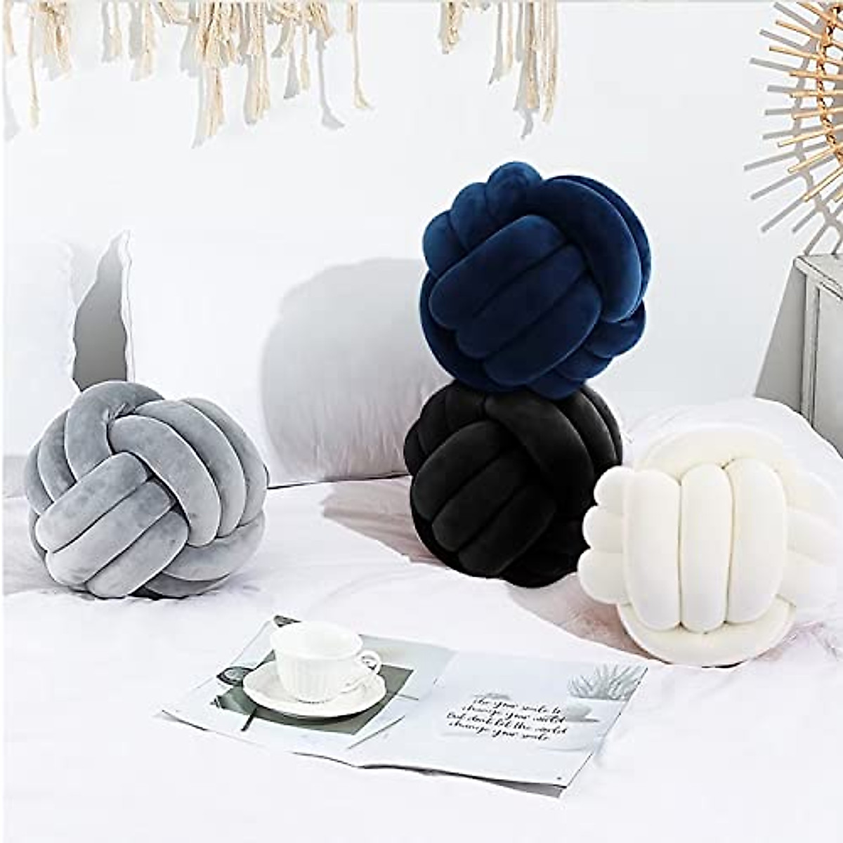XSWPL Knot Ball Pillow Round Throw Pillows Soft Household Decorative Pillows Sofa Decor Throw Pillows (Navy Blue, 10.6Inch)